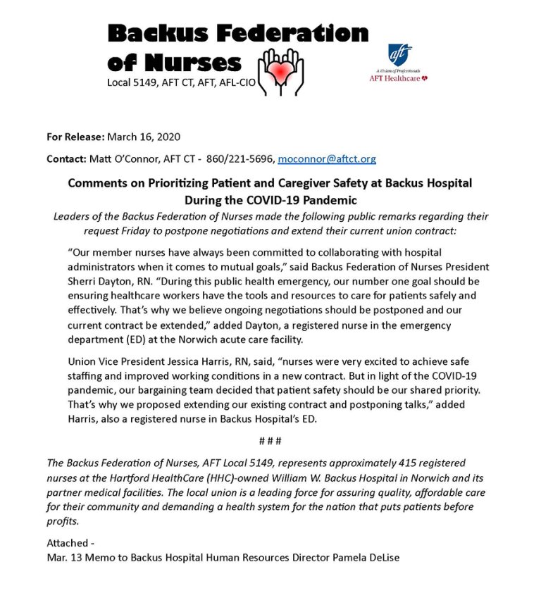 Backus Federation of Nurses AFT Local 5149 | AFT Stateweb